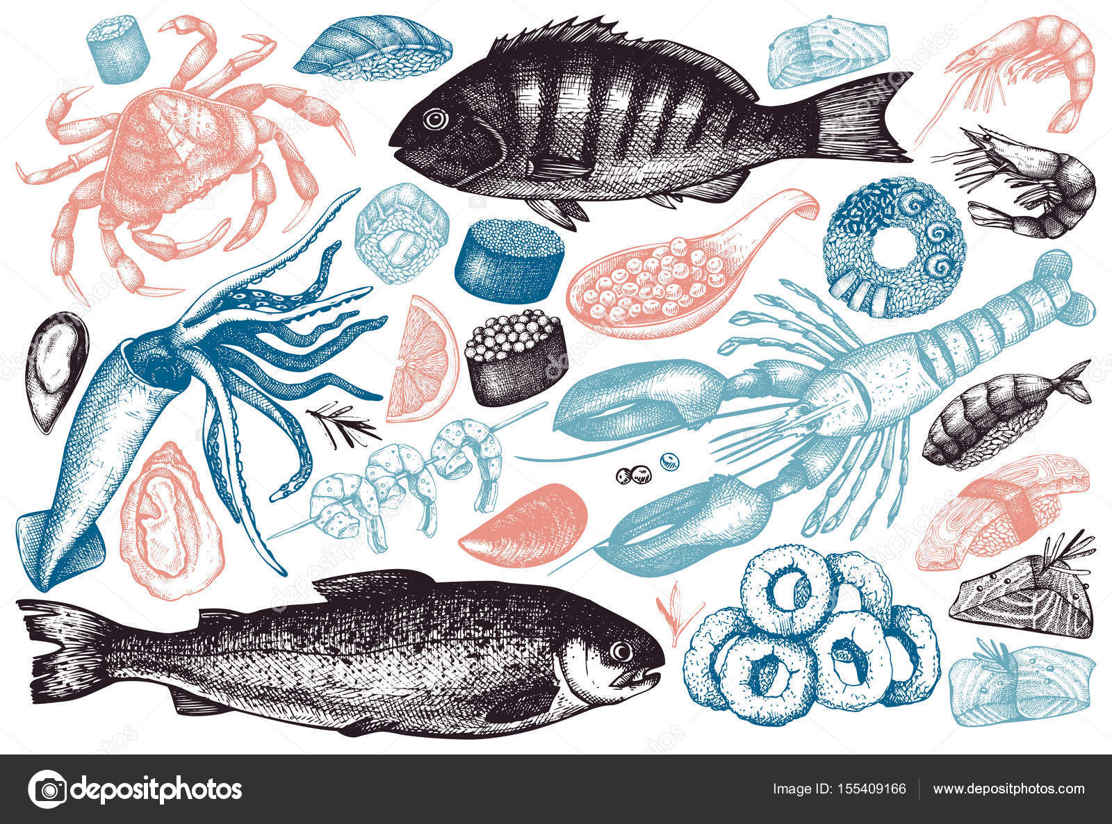 Hand drawn Seafood illustrations set Stock Vector Image by ©geraria ...