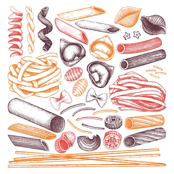 Modèle Menu Avec Des Pâtes Italiennes Traditionnelles Croquis