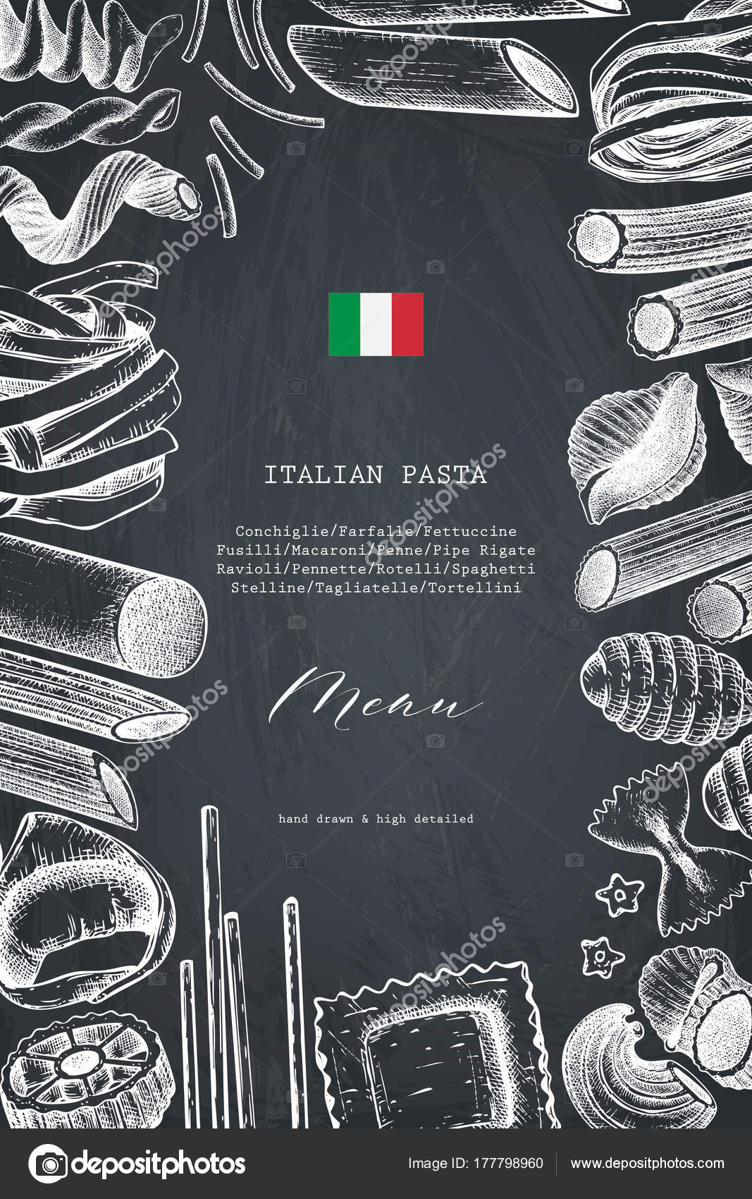 Menu Template Traditional Italian Pasta Hand Drawn Food Sketch Vintage ...