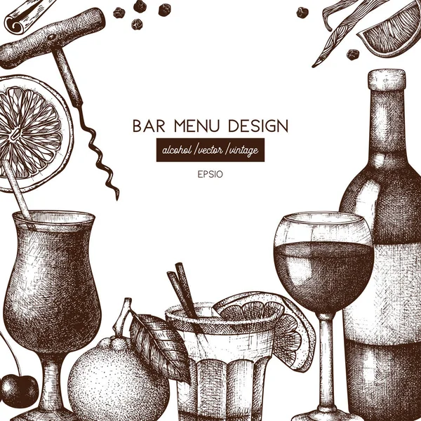 Dise o vectorial con ilustraci n de bebidas dibujadas a mano. Bebidas vintage fondo boceto ...