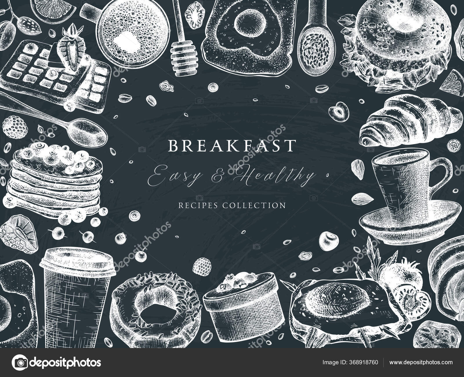 Breakfast Table Top View Frame Chalk Board Morning Food Menu Stock ...