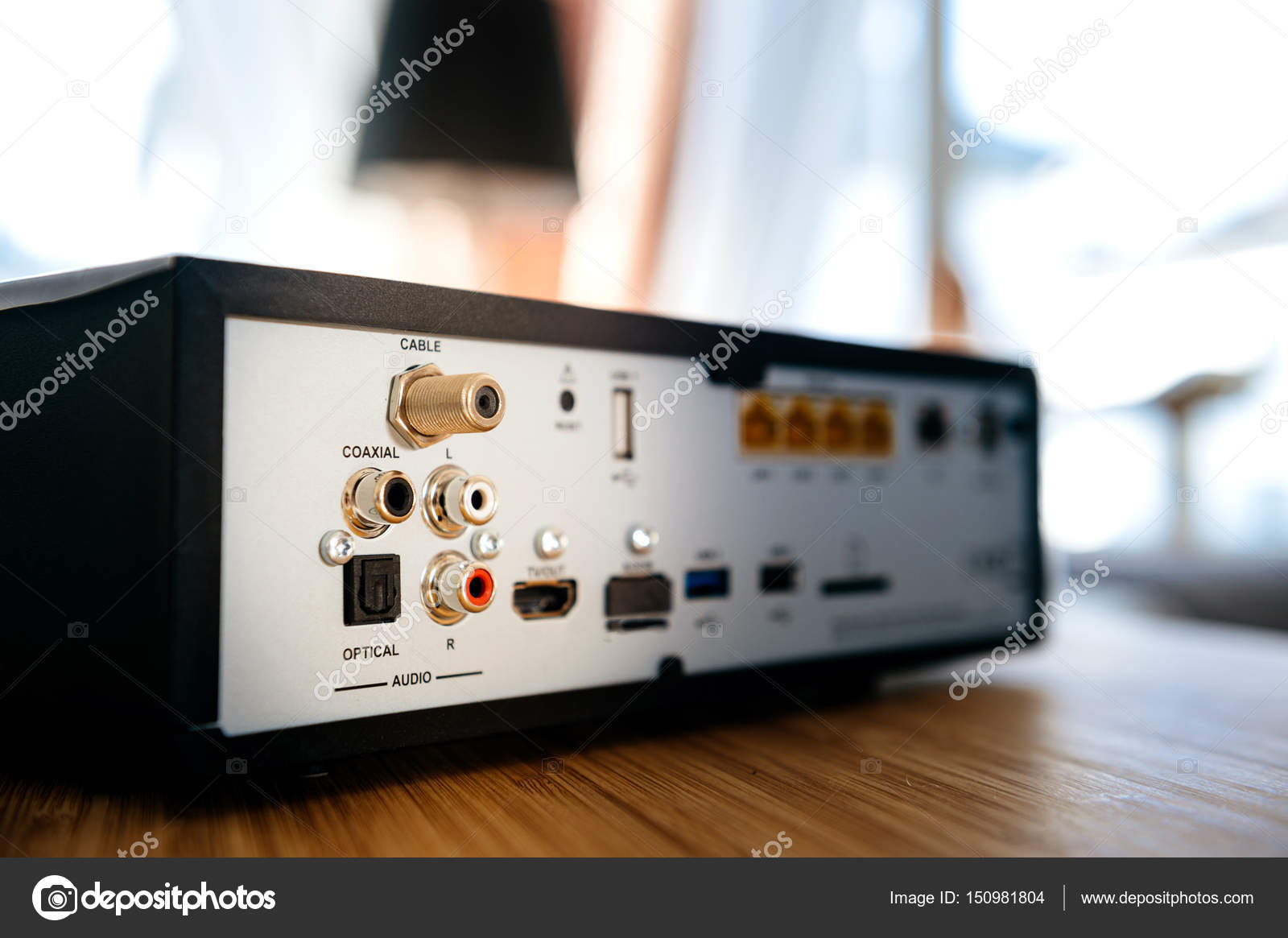 Multiple ports for connection behind tv box optical audio — Stock ...