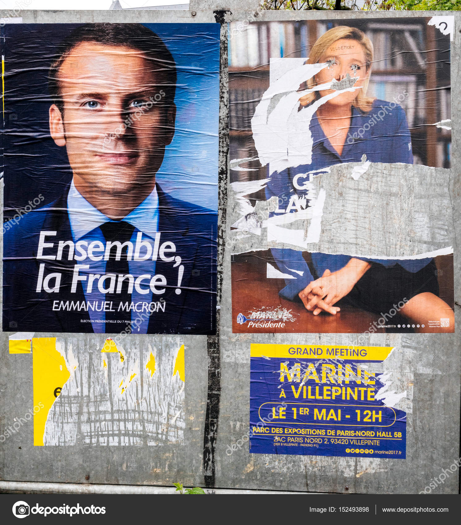 Macron and Le pen posters vandalized in city – Stock Editorial Photo ...