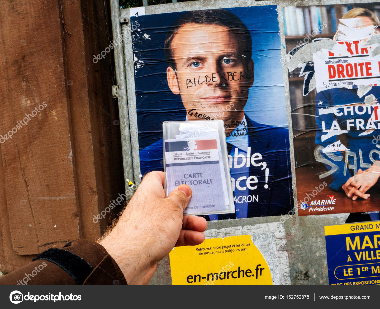 Emmanuel Macron portrait poster with Bilderberg group member ins ...