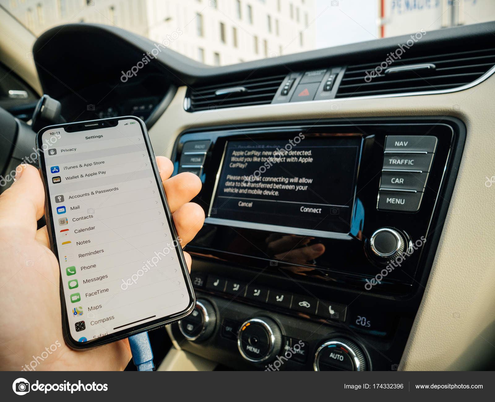 Man Connecting to Apple cArPlay the new iphone X 10 by Apple – Stock ... Man Connecting to Apple cArPlay the new iphone X 10 by Apple – Stock ...
