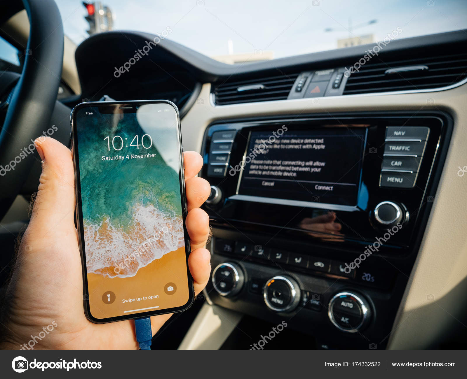 Man Connecting to Apple cArPlay the new iphone X 10 by Apple – Stock ... Man Connecting to Apple cArPlay the new iphone X 10 by Apple – Stock ...