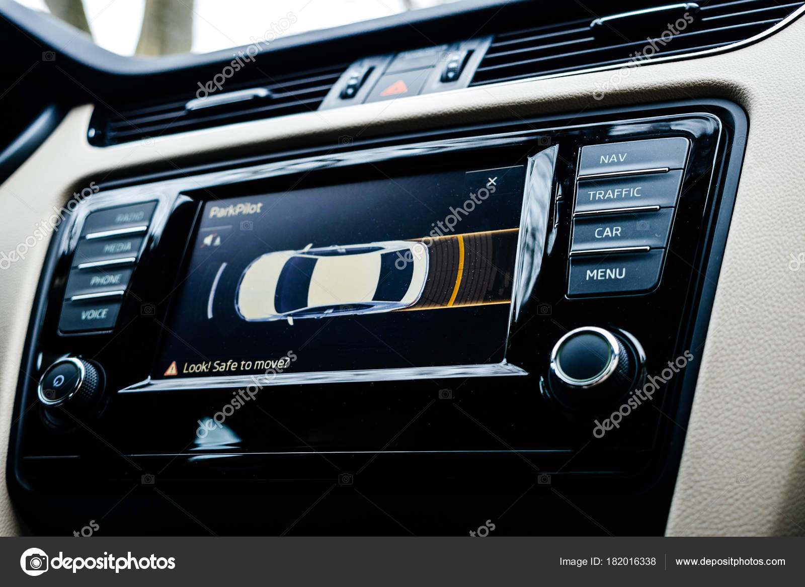 Car display showinng the maneuver of the parking sensors Stock Photo by ...