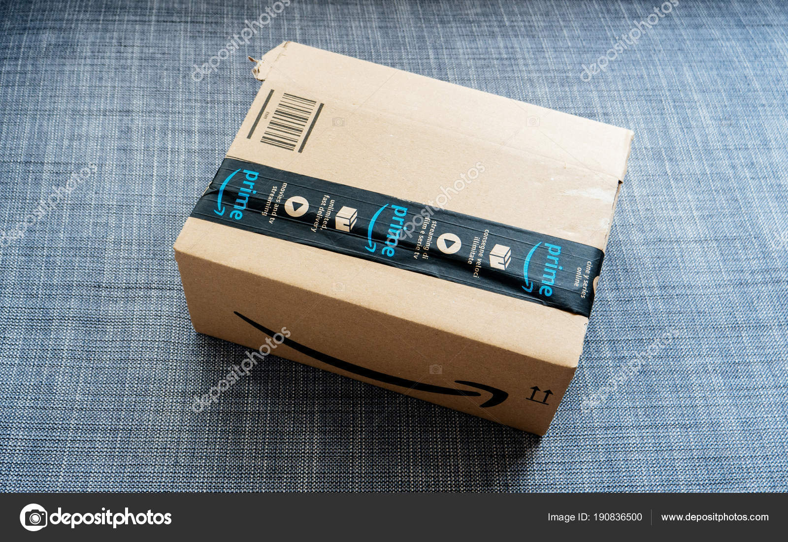 Cardboard box with Amazon Prime scotch — Stock Editorial Photo ...
