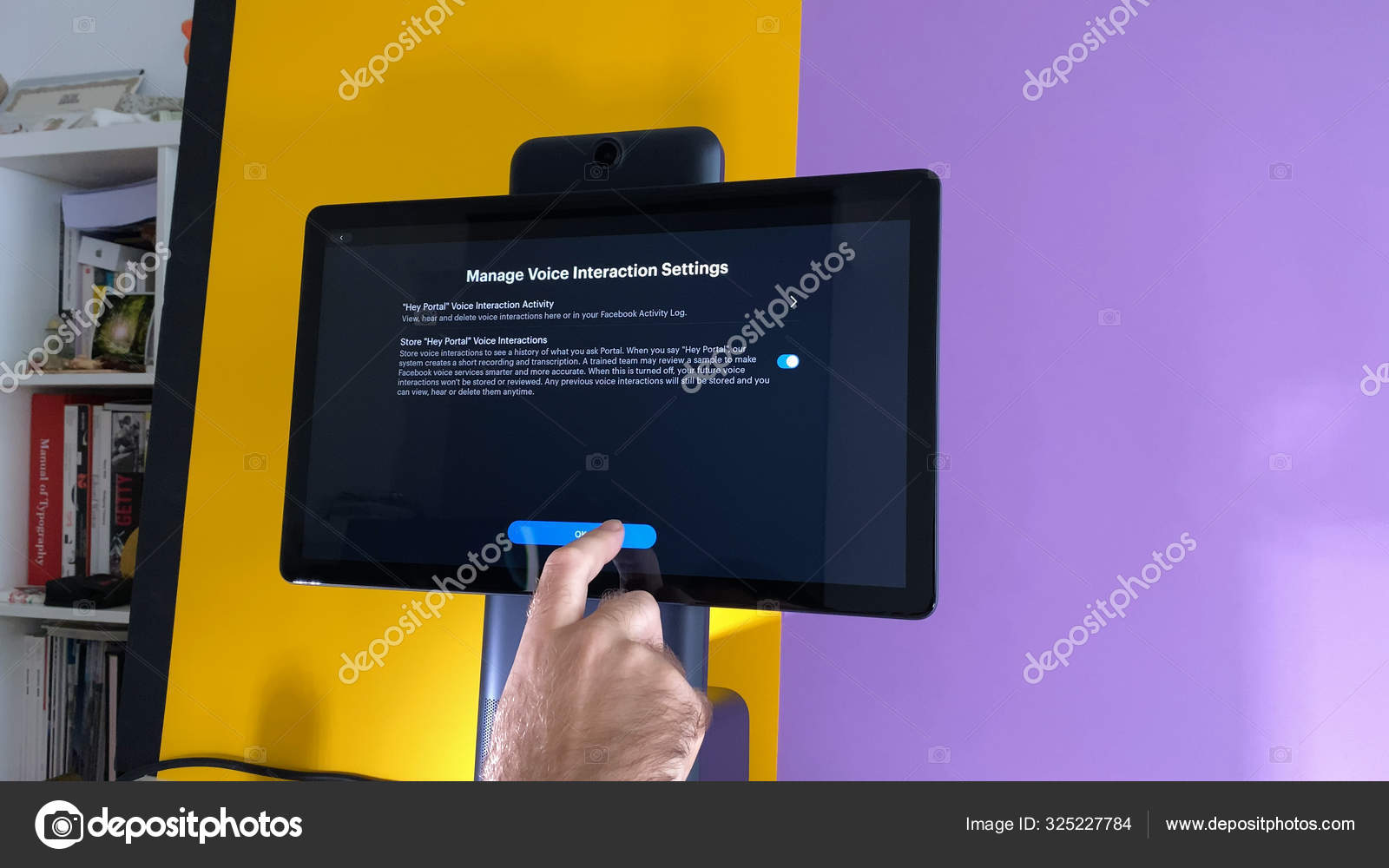 Portal smart display by Facebook man operating the device — Stock ...