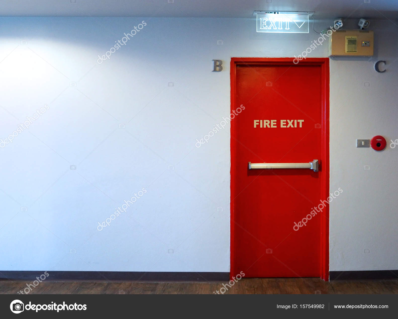 Fire exit emergency door red color metal material. Stock Photo by ...