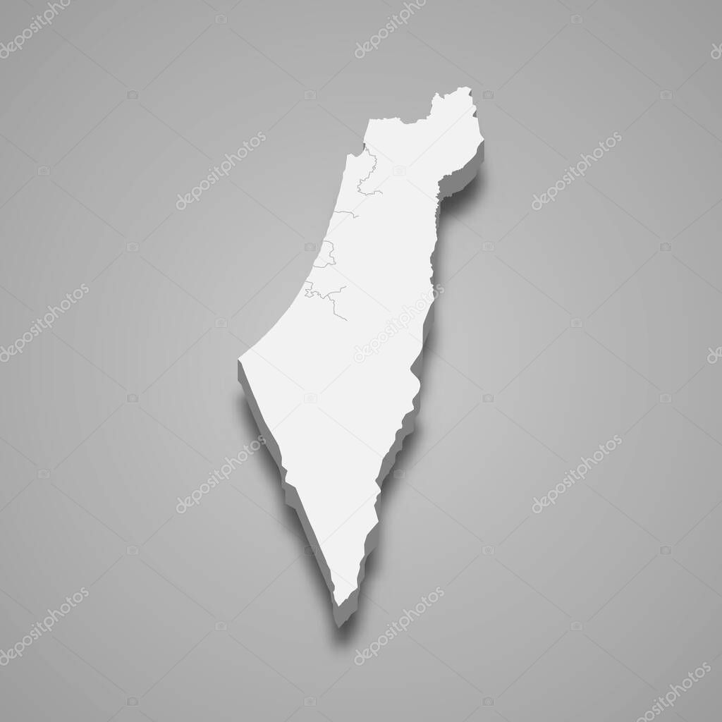 3d mapa de Israel con fronteras de regiones 2022