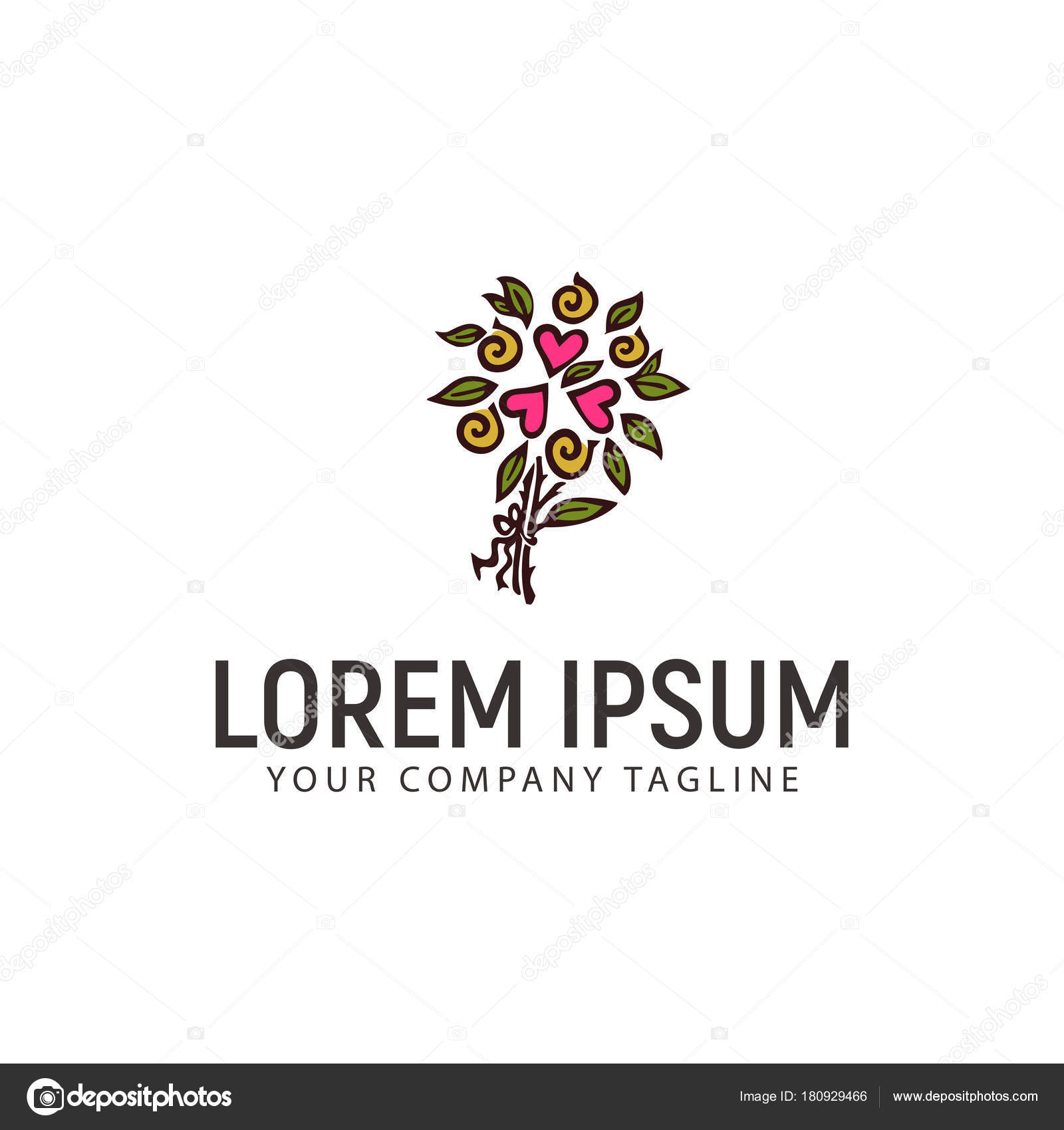 Wedding flower arrangements logo hand drawn design concept template ...