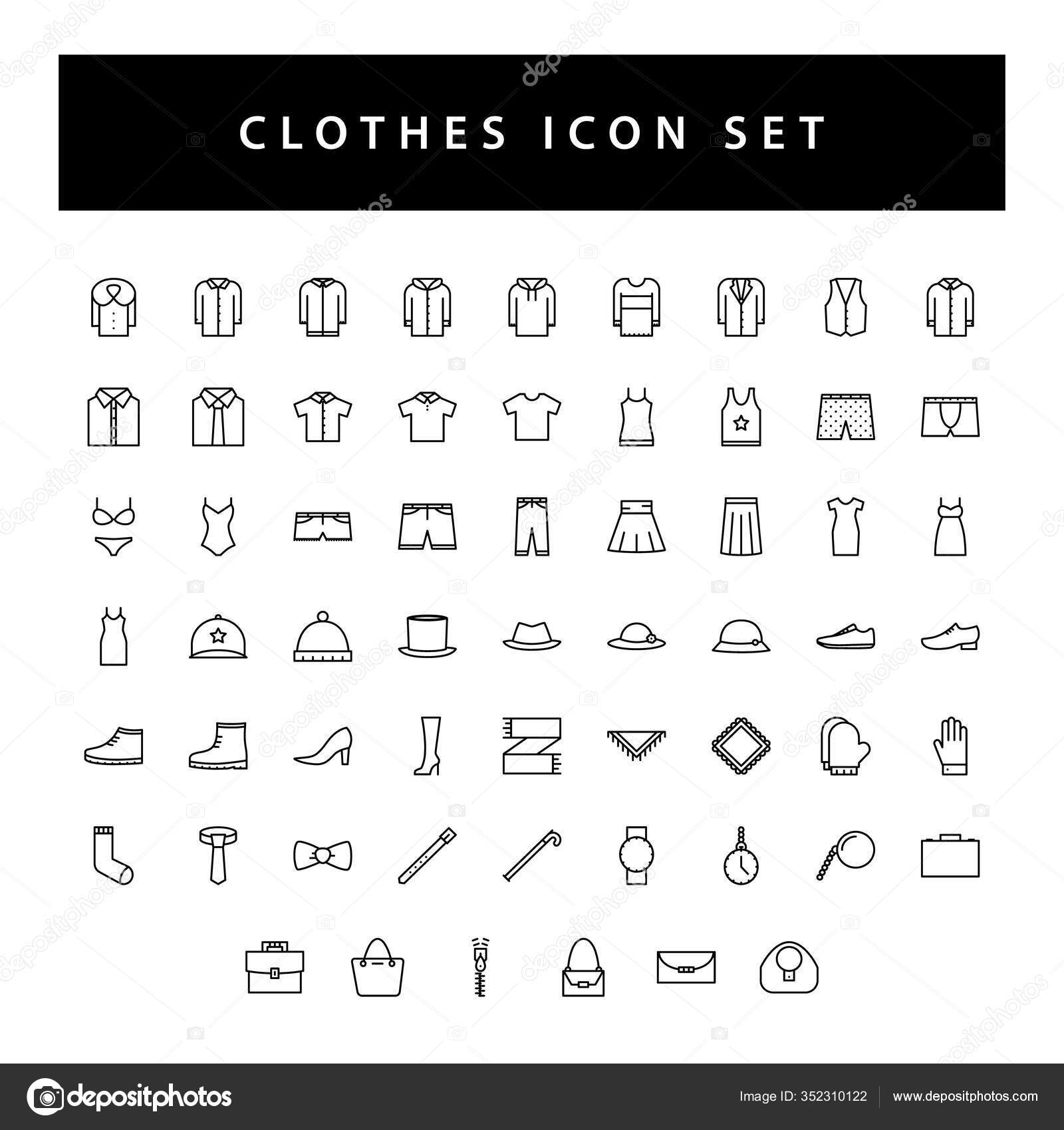 Clothes Icon Set Black Color Outline Style Design Stock Vector Image by ...