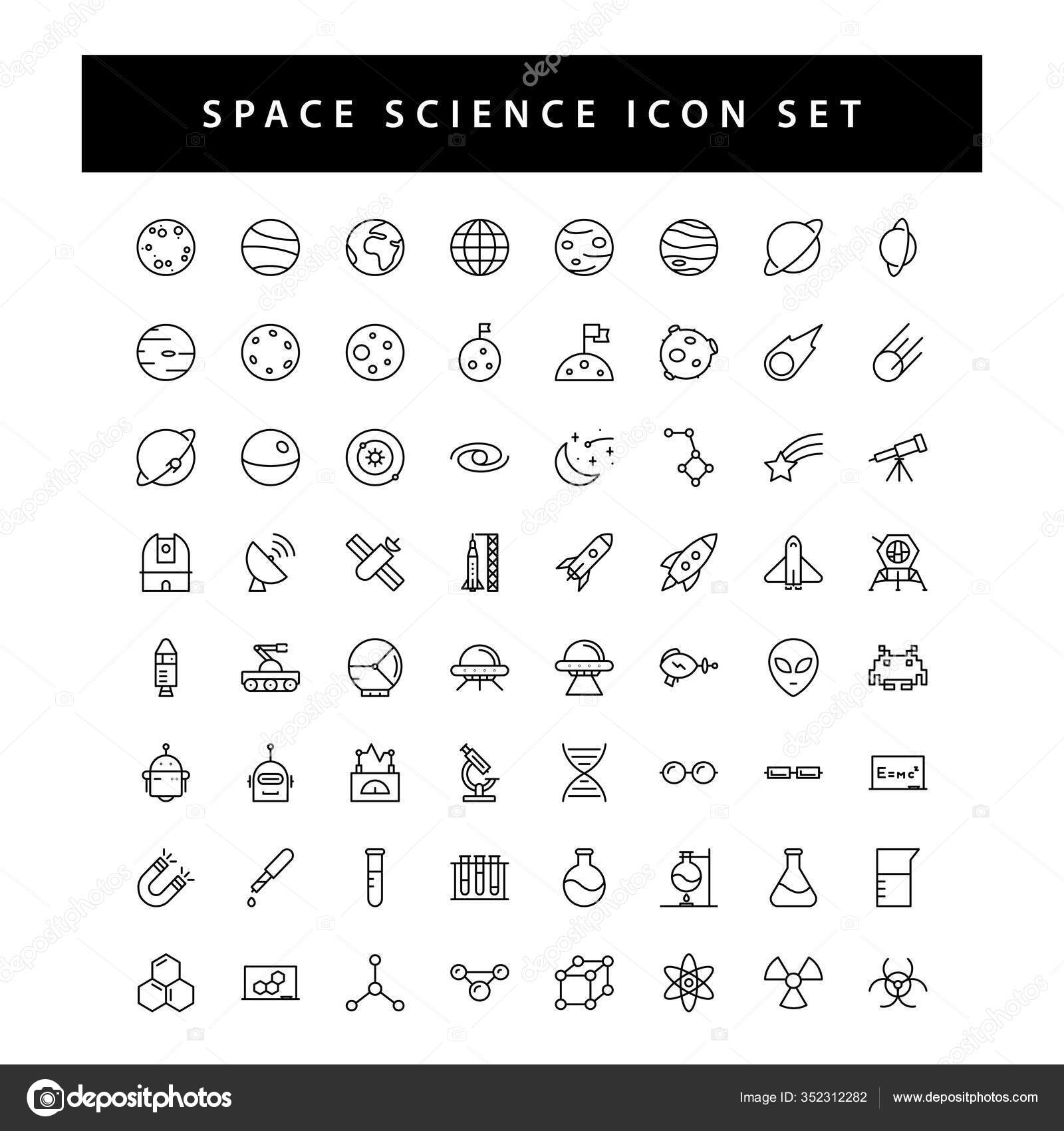 Space Science Icon Set Black Color Outline Style Design Stock Vector by ...