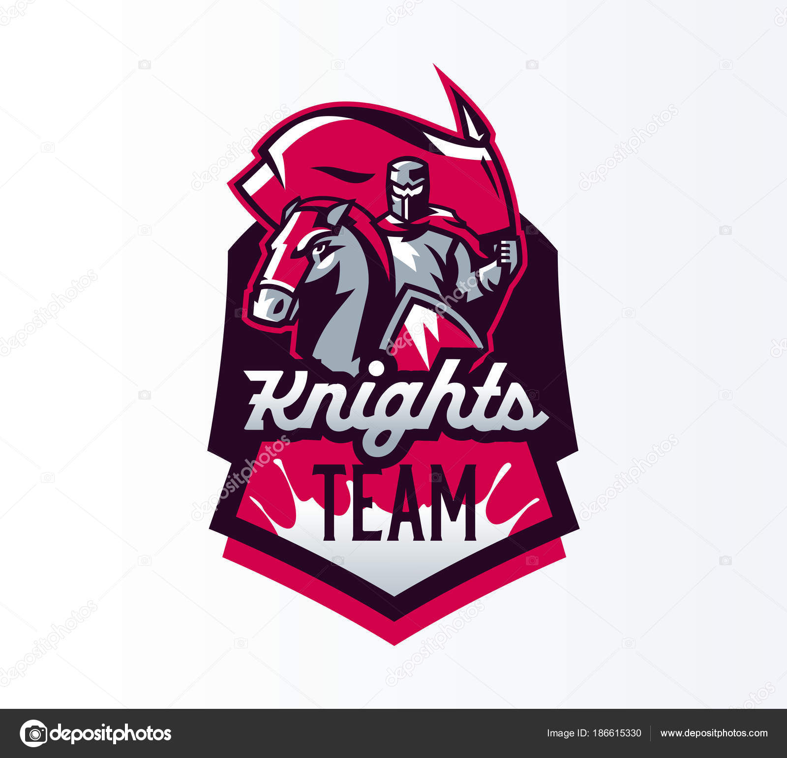 Embleem, logo, sticker, ridder met vlag te paard. Kruisvaarder ...