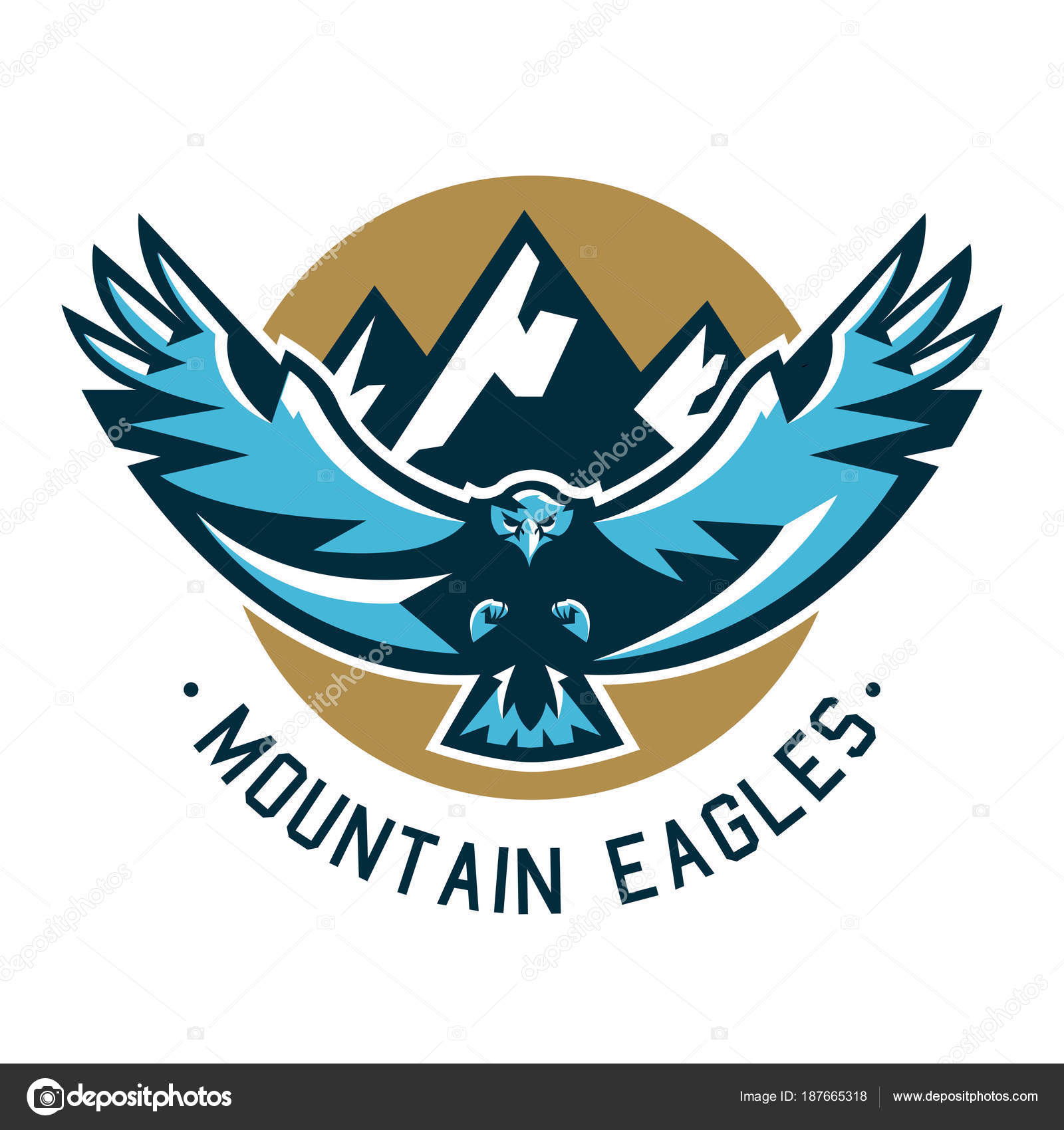 Logo águila. Halcón volando en las montañas. Animal salvaje, gran ...