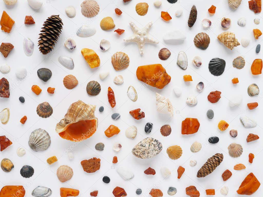 Composición de materiales naturales sobre fondo blanco 2022