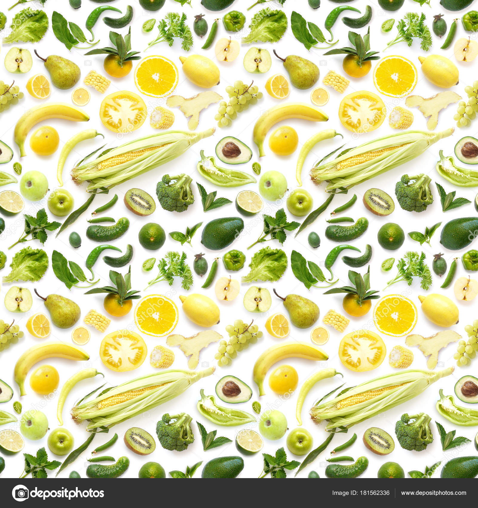 Food Texture Seamless Pattern Various Fresh Yellow Green Vegetables ...