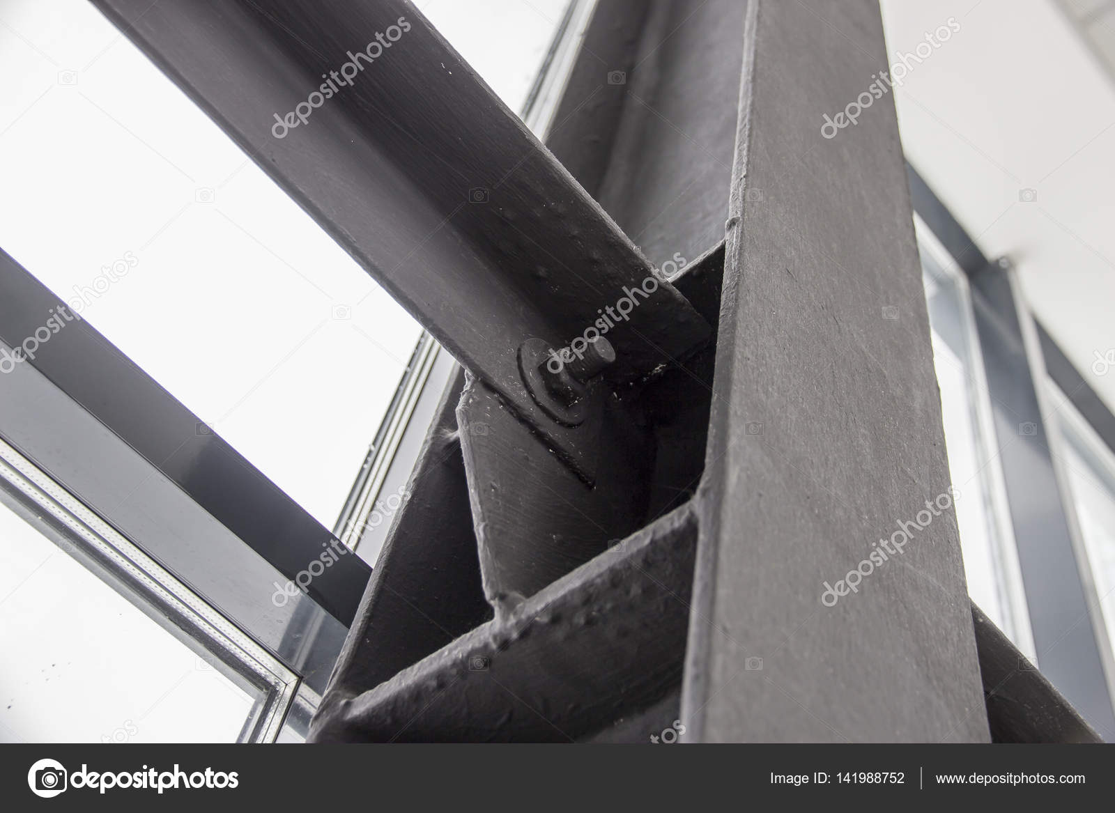 Building construction black metal beams mount element Stock Photo by ...