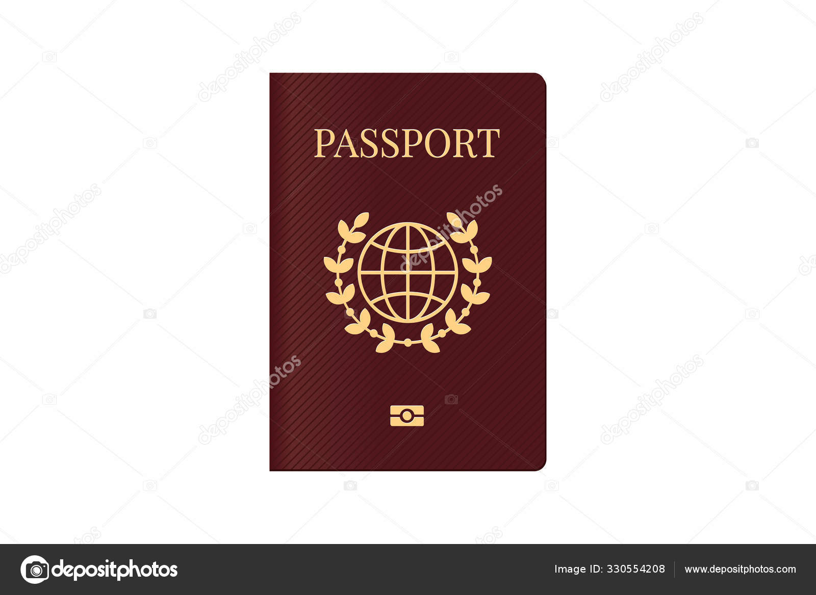 Passport with world map globe on brown cover. Biometric identification ...