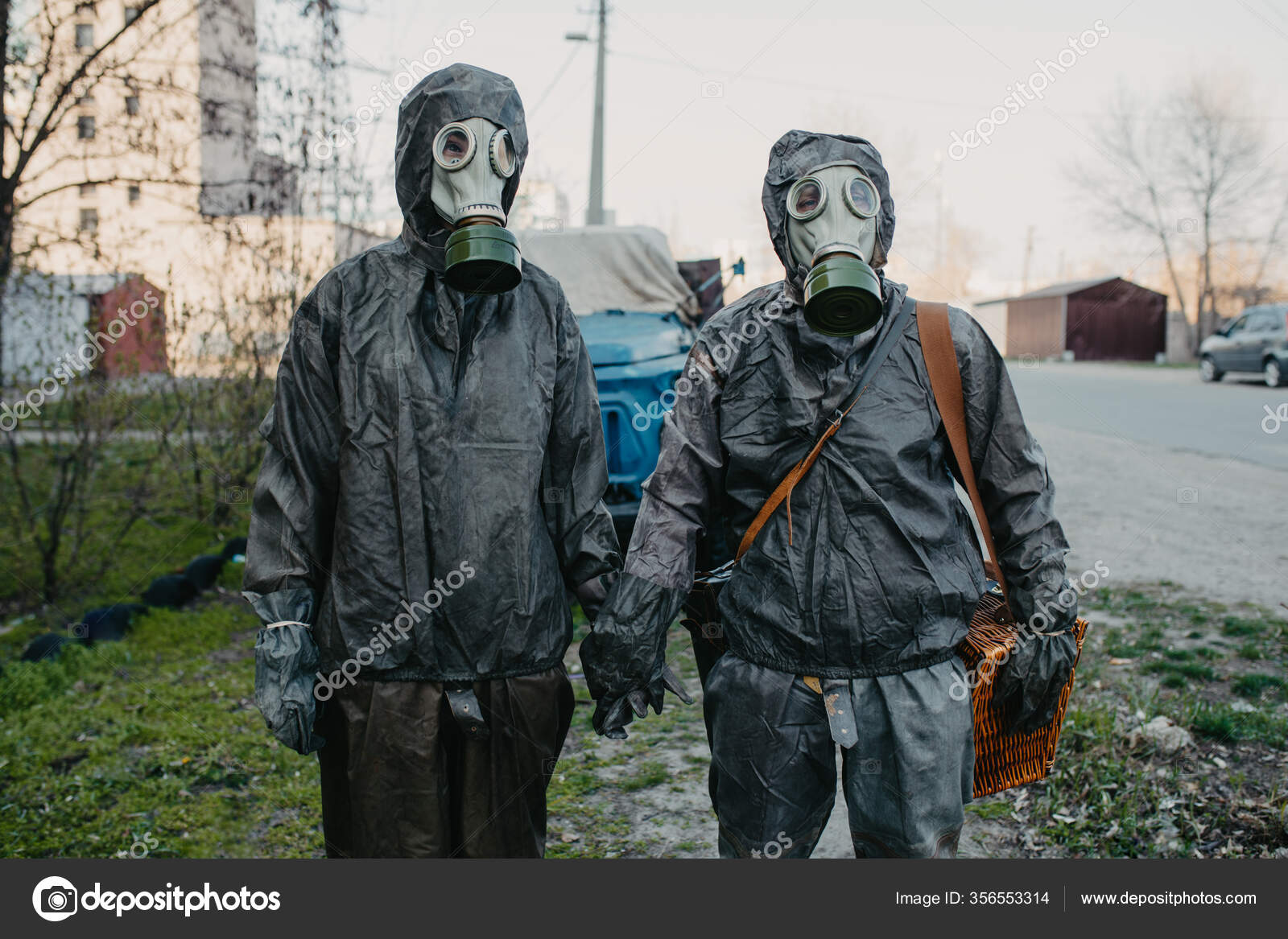 Couple Love Holds Hands Nbc Protective Suits Gas Masks Concept Stock ...