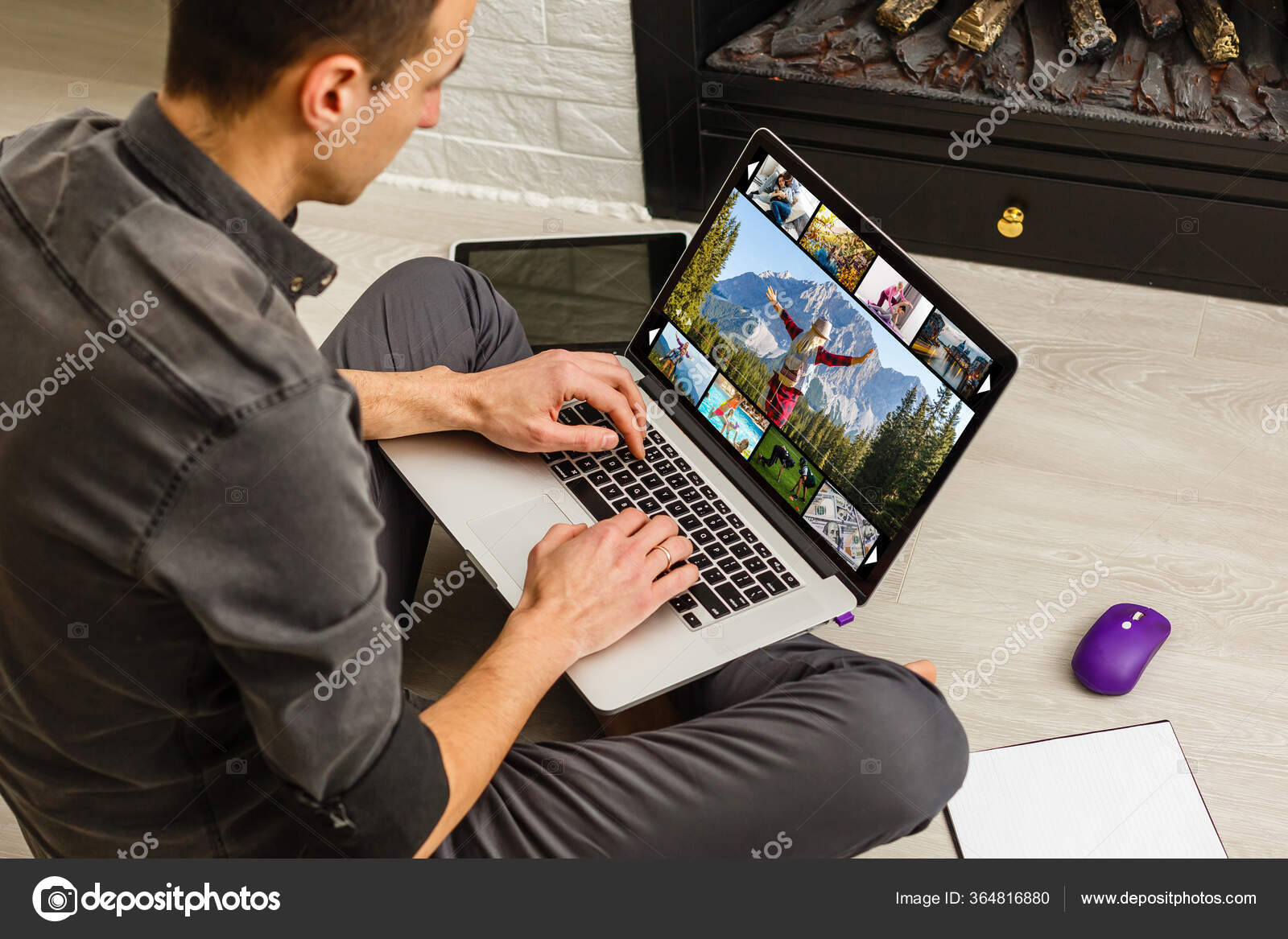Man watching TV channels by laptop online Stock Photo by ©sinenkiy ...