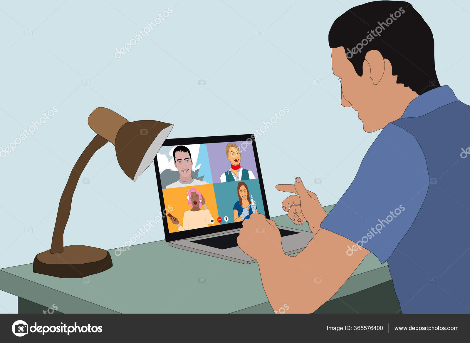 Freelance Job Illustration Man Working Internet Using Laptop Work Home ...