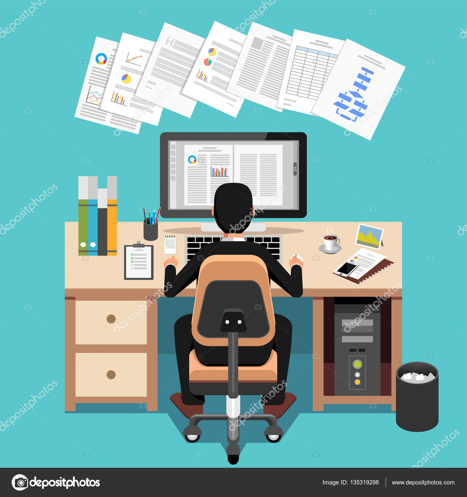 Businessman Using Computer At Desk Stock Vector by ©pratyaksa 135319298