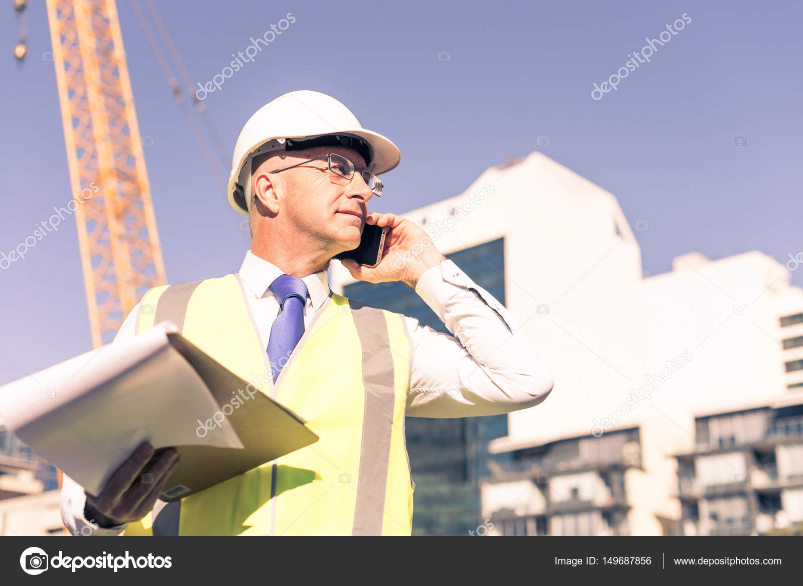 Senior male engineer talking on smartphone — Stock Photo © Khakimullin ... Senior male engineer talking on smartphone — Stock Photo © Khakimullin ...