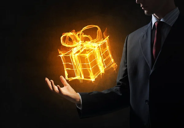 Glowing fire gift box — Stock Photo © Khakimullin #149715490