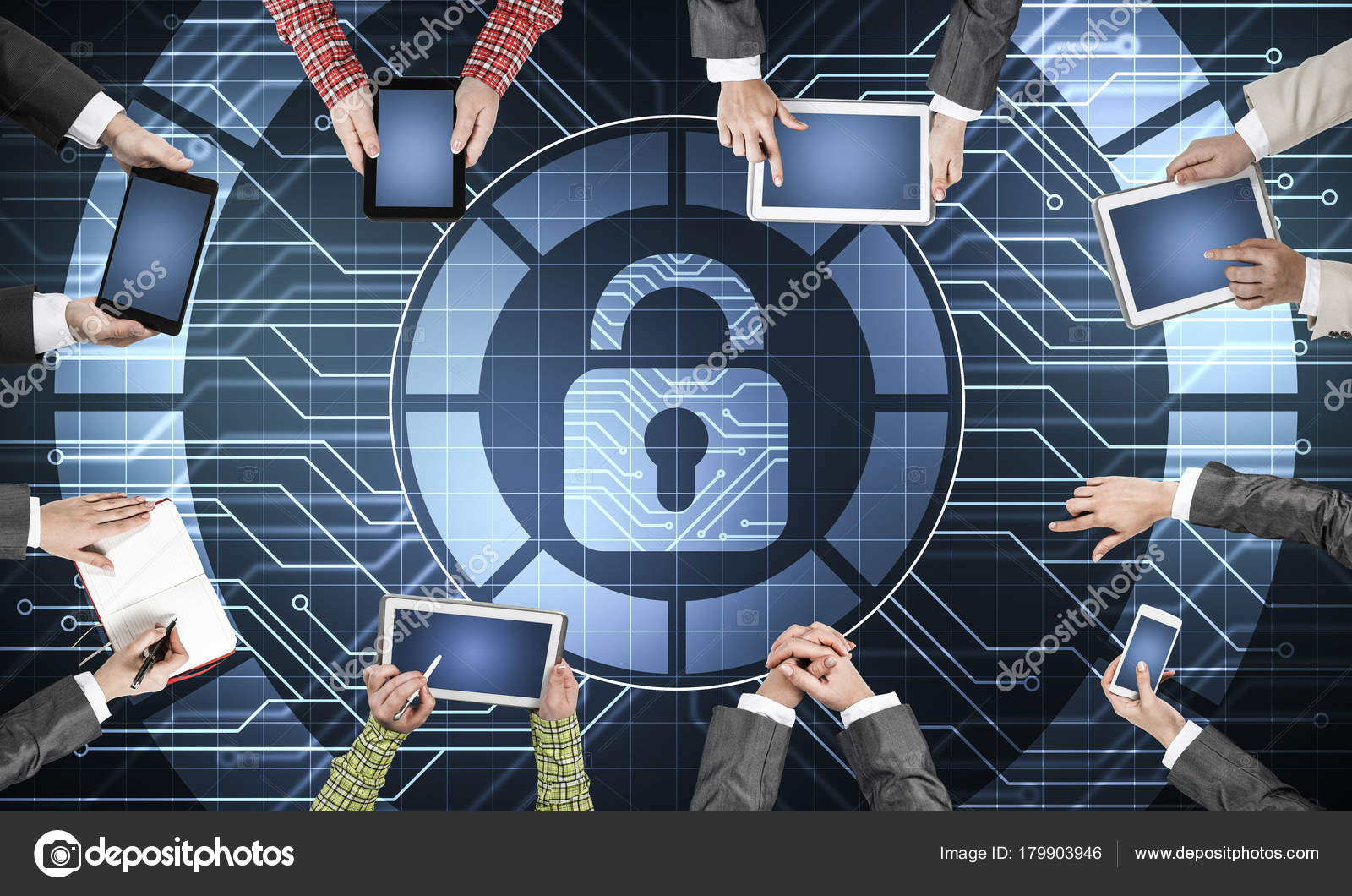 Group of people with devices in hands Stock Photo by ©Khakimullin 179903946