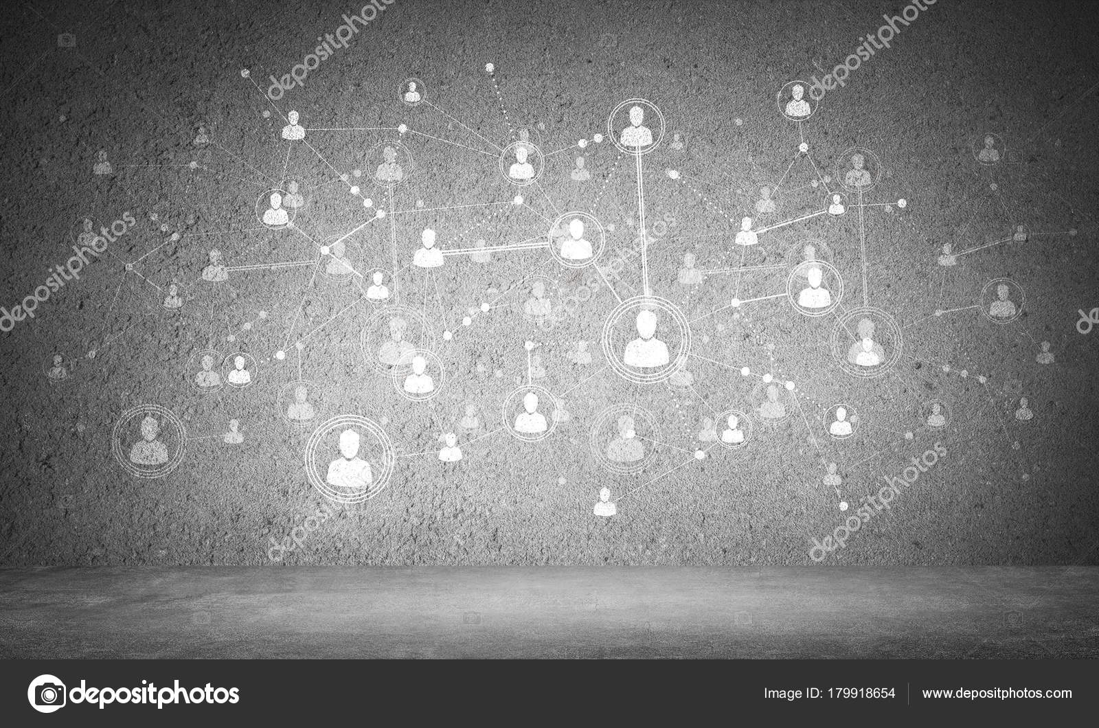 White Social Network System Media Icons Drawn Grey Concrete Wall Stock ...