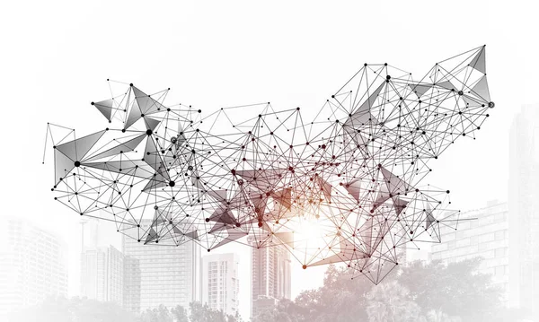 Abstract digital network connection lines on background of modern ...