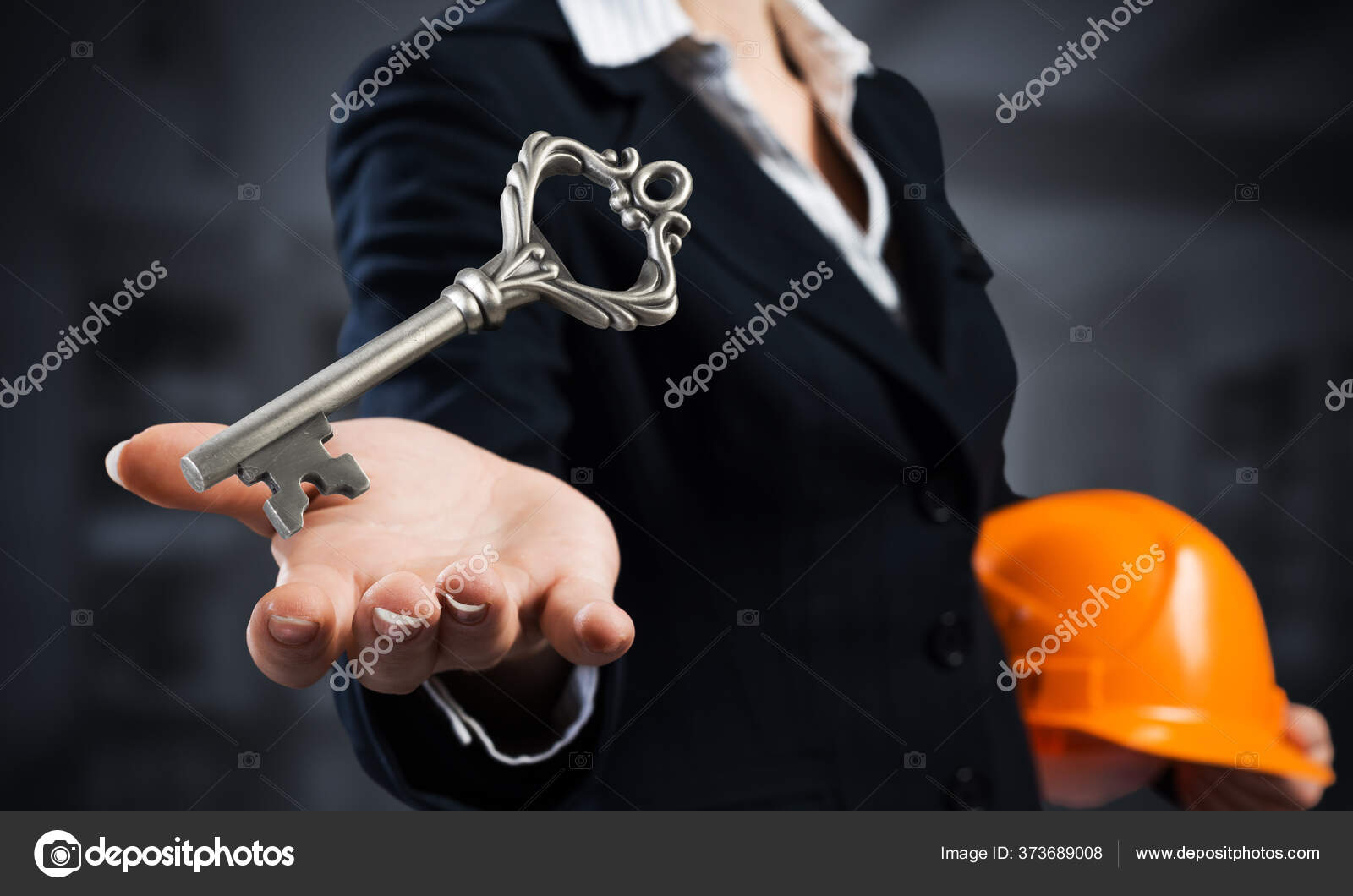 Real Estate Agent Holds Palm Key House Lock Woman Realtor — Stock Photo ...