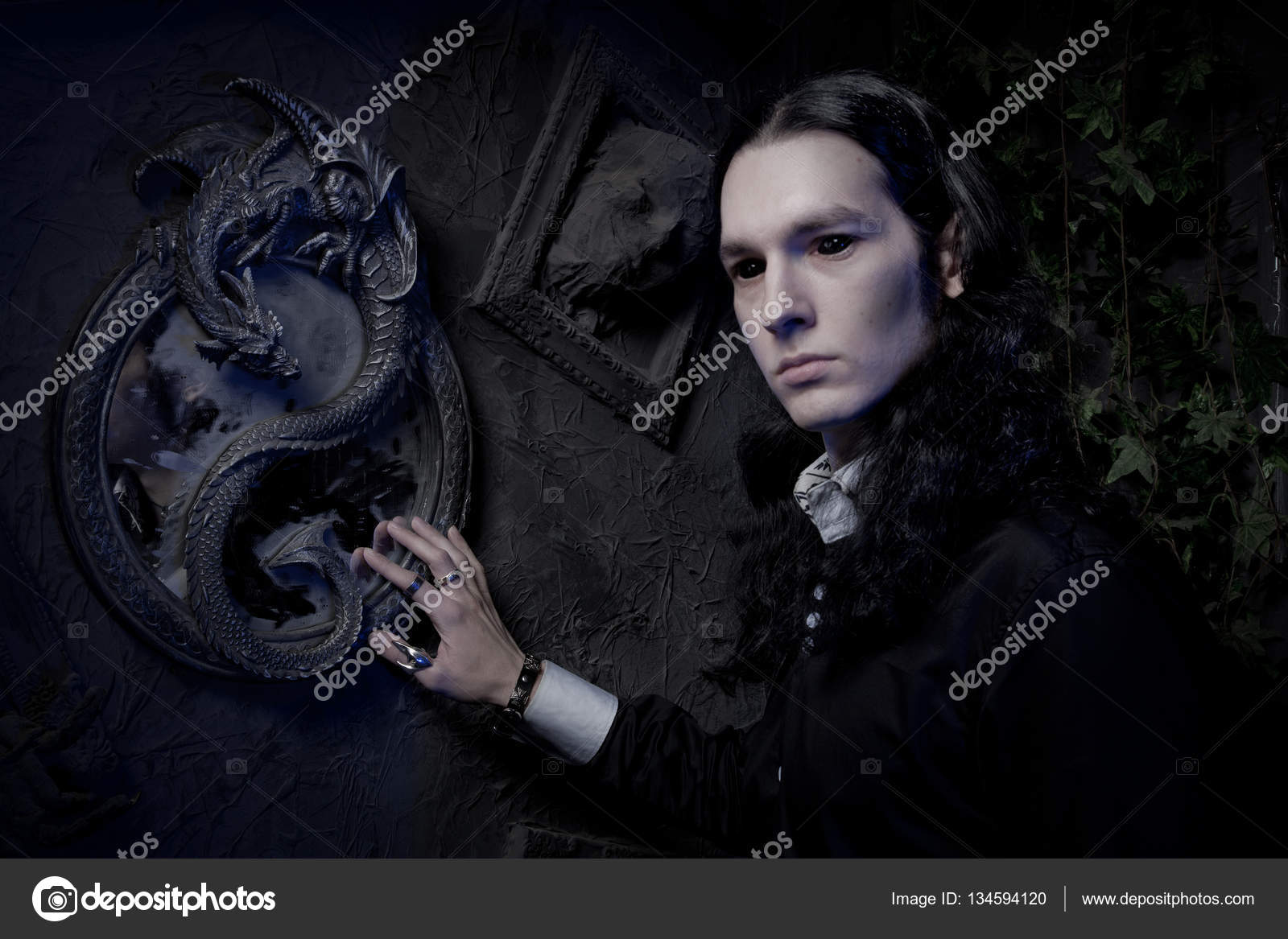 Handsome beautiful gothic man vampire Stock Photo by ©agnadevi 134594120