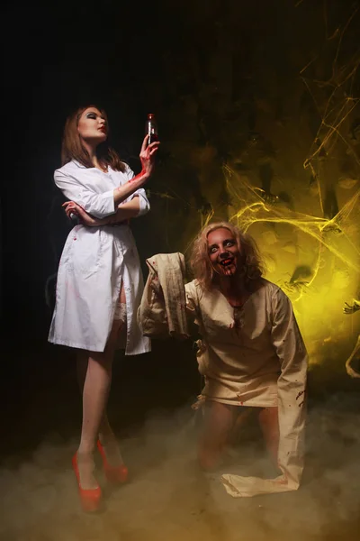 Crazy Couple Psychopath Straitjacket Beautiful Female Doctor White Coat ...