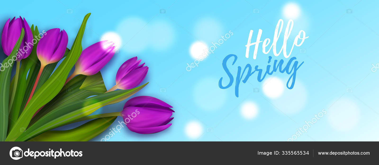 Hello May spring tulip banner. Cute bouquet colorful banner. Womans ...