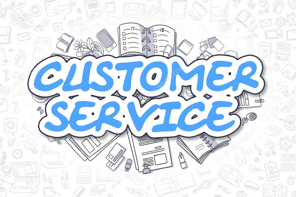 Servicio al cliente - Doodle Blue Text. Concepto de negocio. 2024