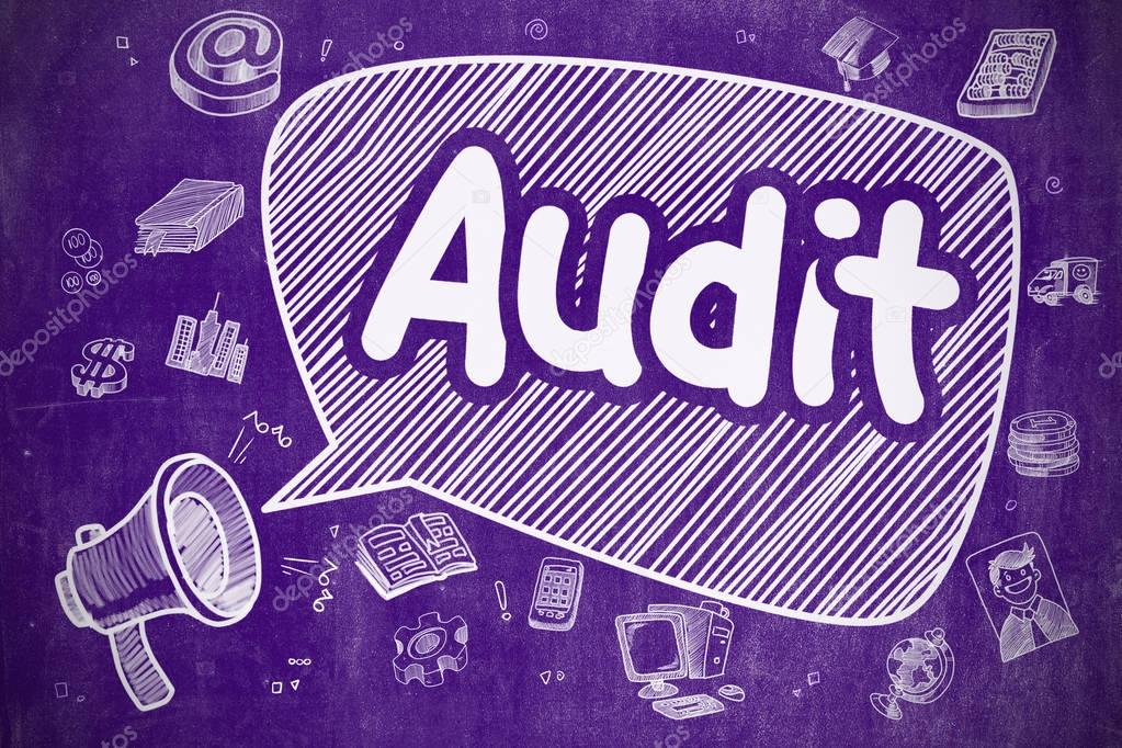 Audit - Cartoon Illustration on Purple Chalkboard. Stock Photo by ...
