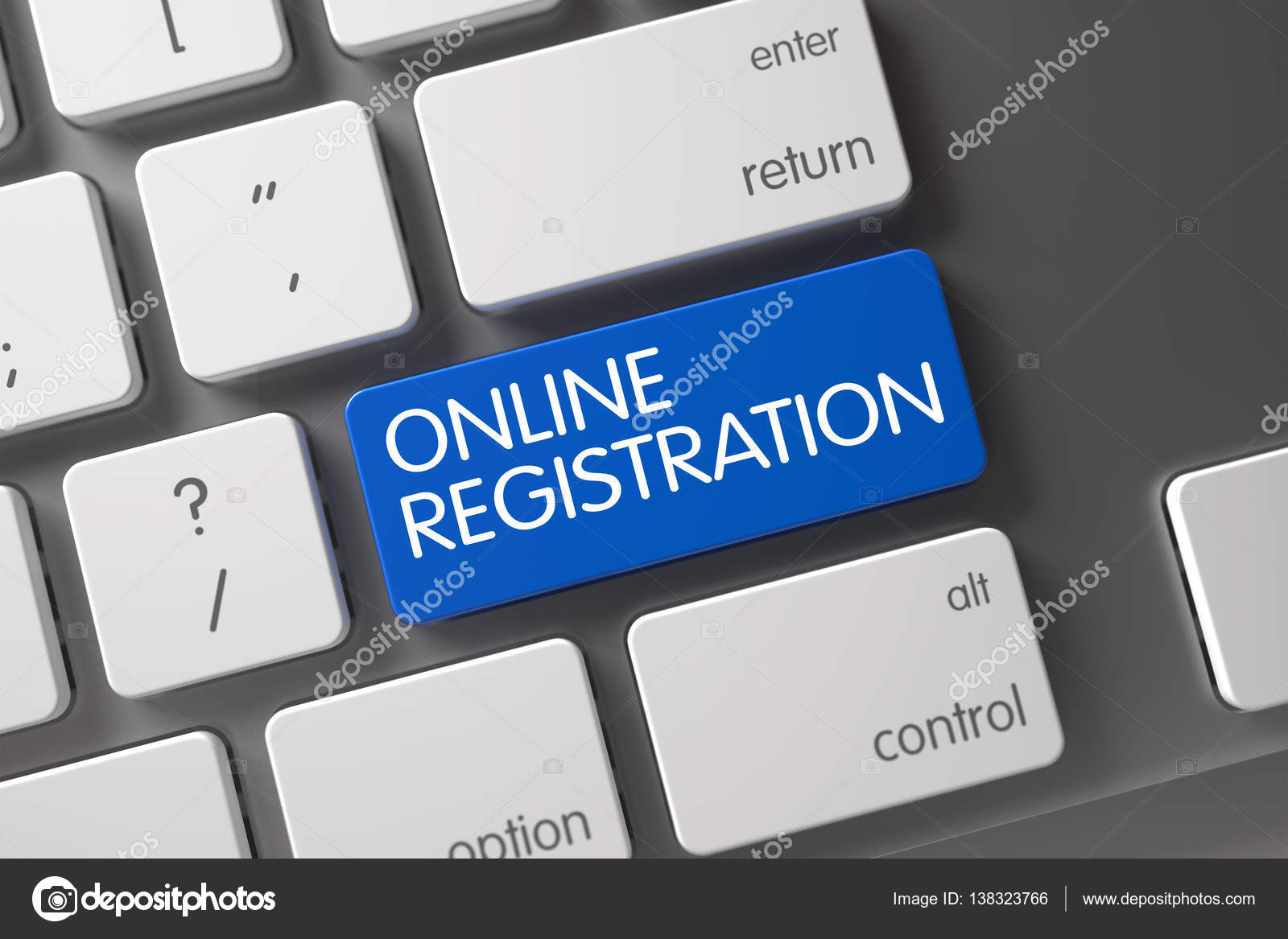 Keyboard with Blue Key - Online Registration. 3D. — Stock Photo ...