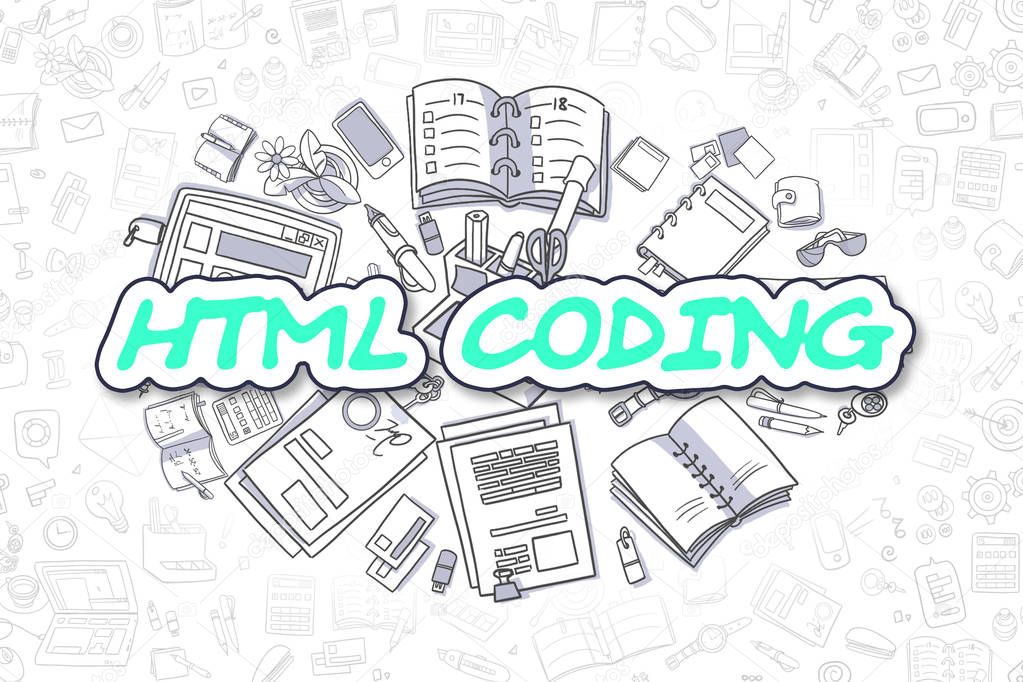 HTML Coding - Cartoon Green Word. Concepto de negocio. 2024