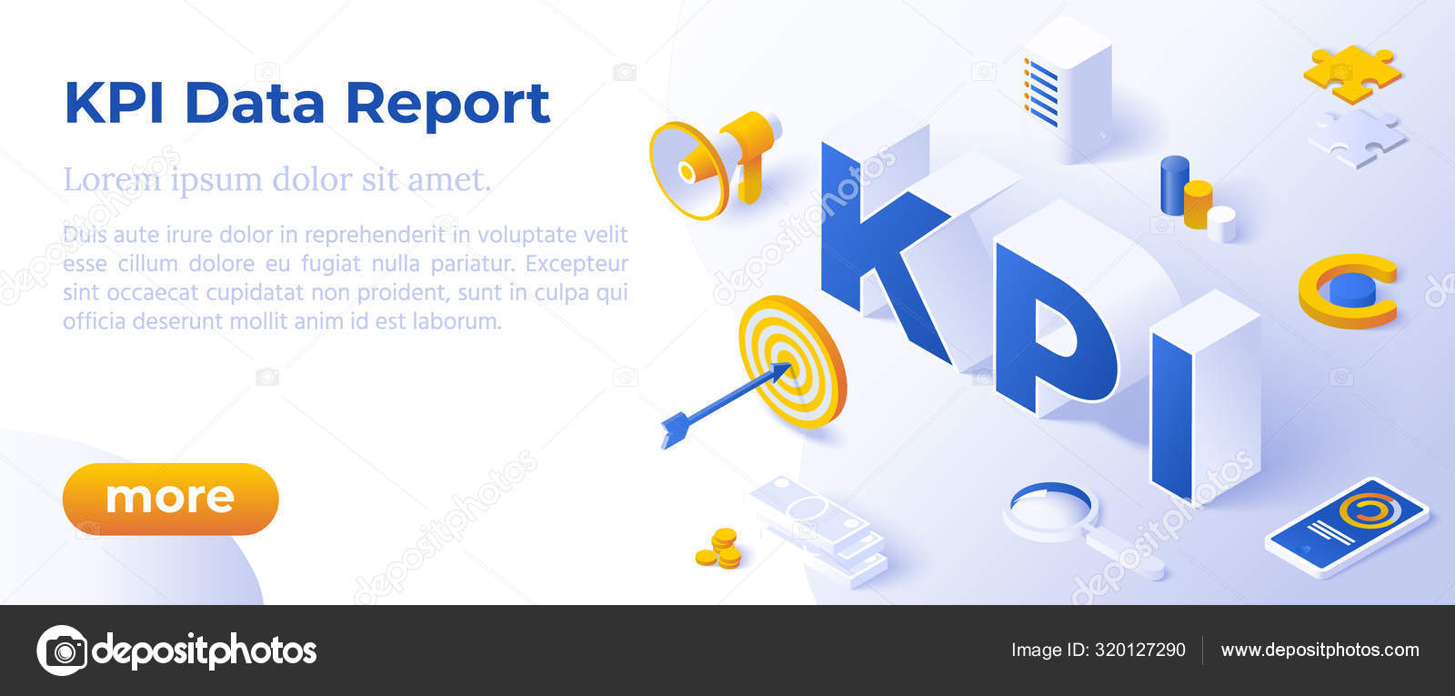 KPI Data Report, Measure Marketing Campaign. Isometric Vector Banner ...