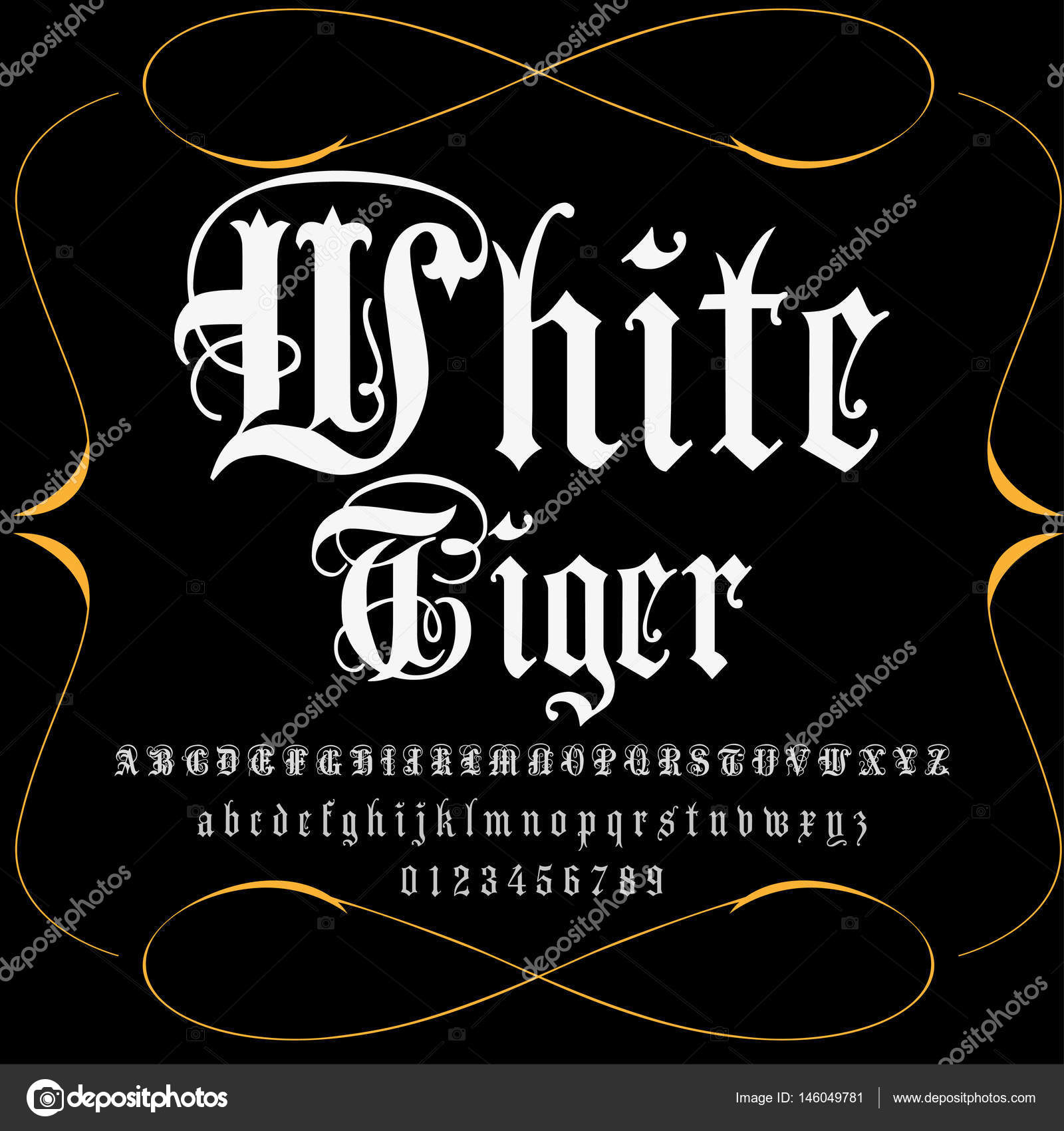 Font script typeface set named White Tiger Brush painted characters ...