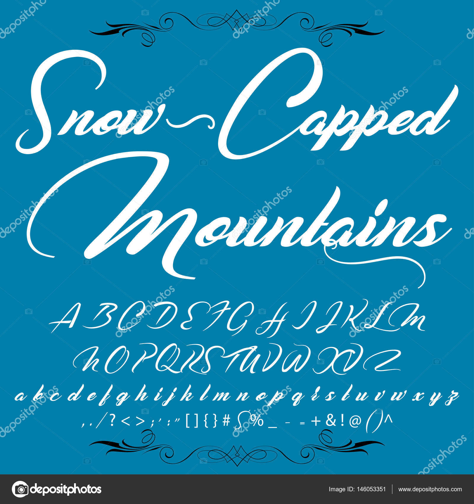 Script Font Typeface Snow-Capped Mountains vintage script font Vector ...