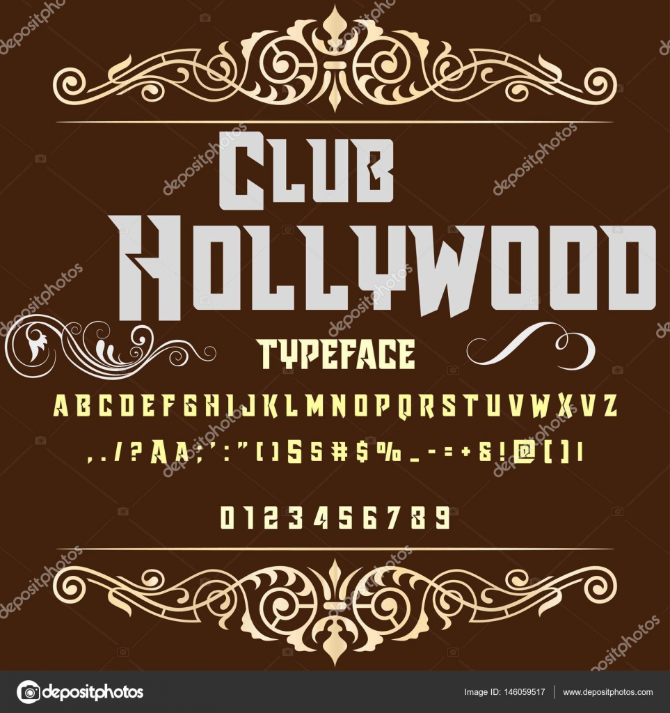 Script Font Typeface club hollywood vintage script fonte Vector ...