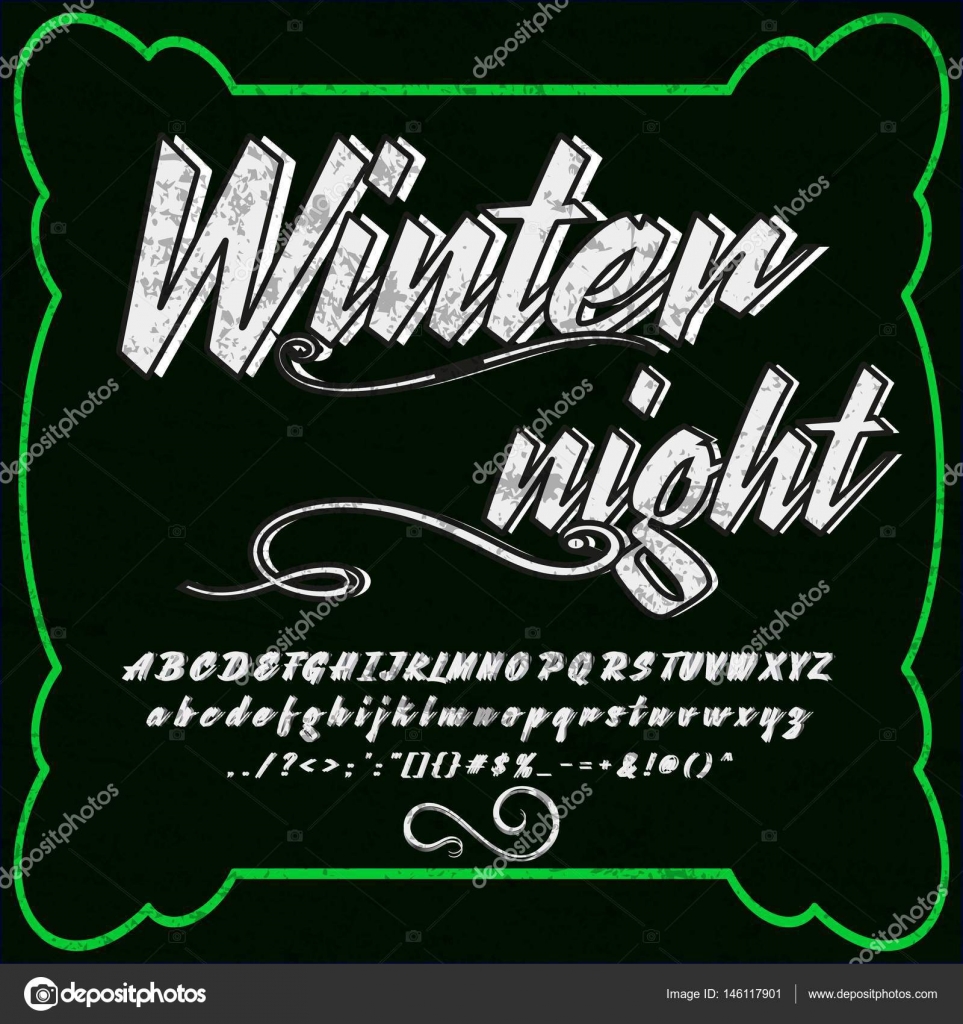 Hand drawn typeface set named winter night Brush painted characters ...