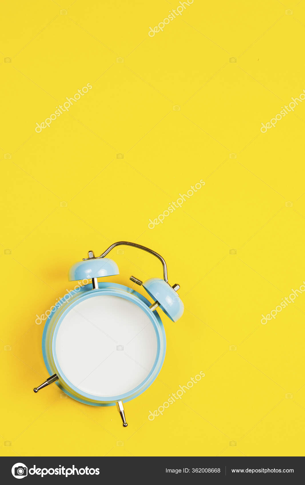 Vintage Blue Blank Alarm Clock Yellow Background Stock Photo by ...