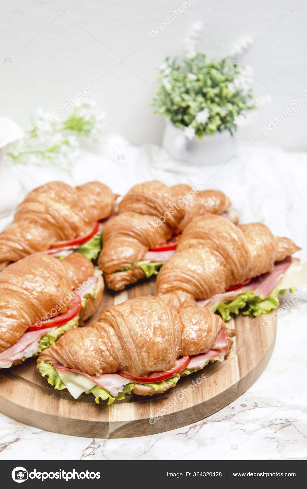 Sandwich Croissant Wooden Table Marble Surface Stock Photo by ...