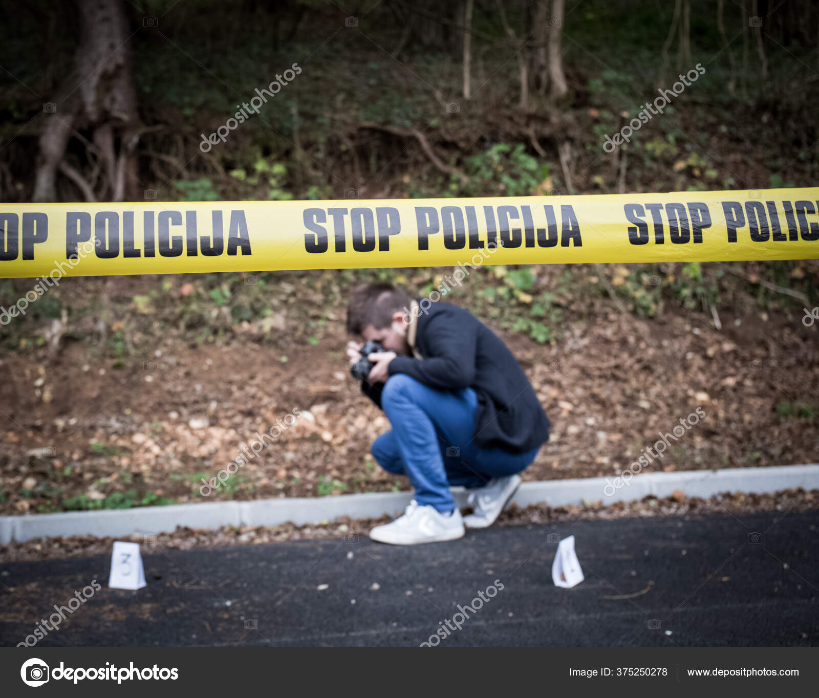 Crime Scene Murder Investigation Bloody Trail Asphalt Ongoing ...