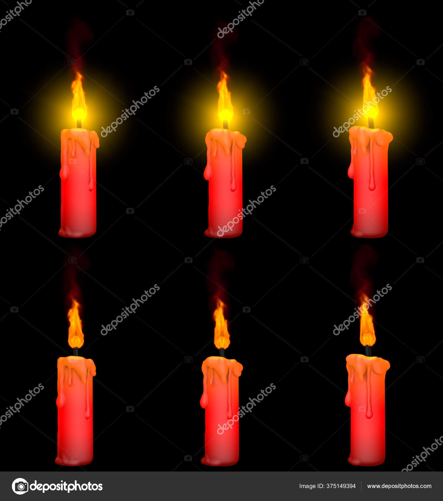 Cute Thin Red Glowing Beeswax Candle Highlight Isolated Render Black ...